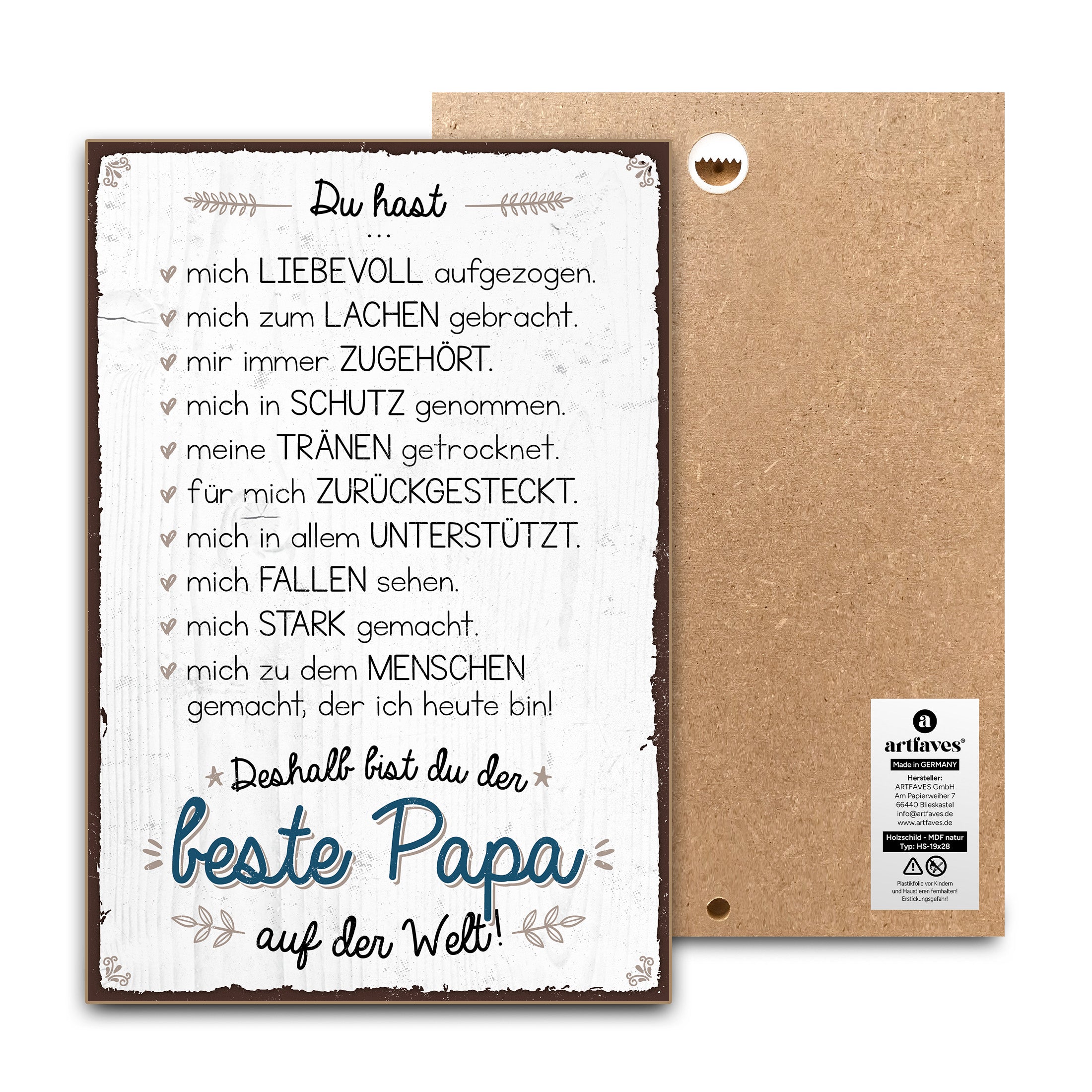 Schild mit Spruch - Bester PAPA auf der Welt - Vatertag – ARTFAVES