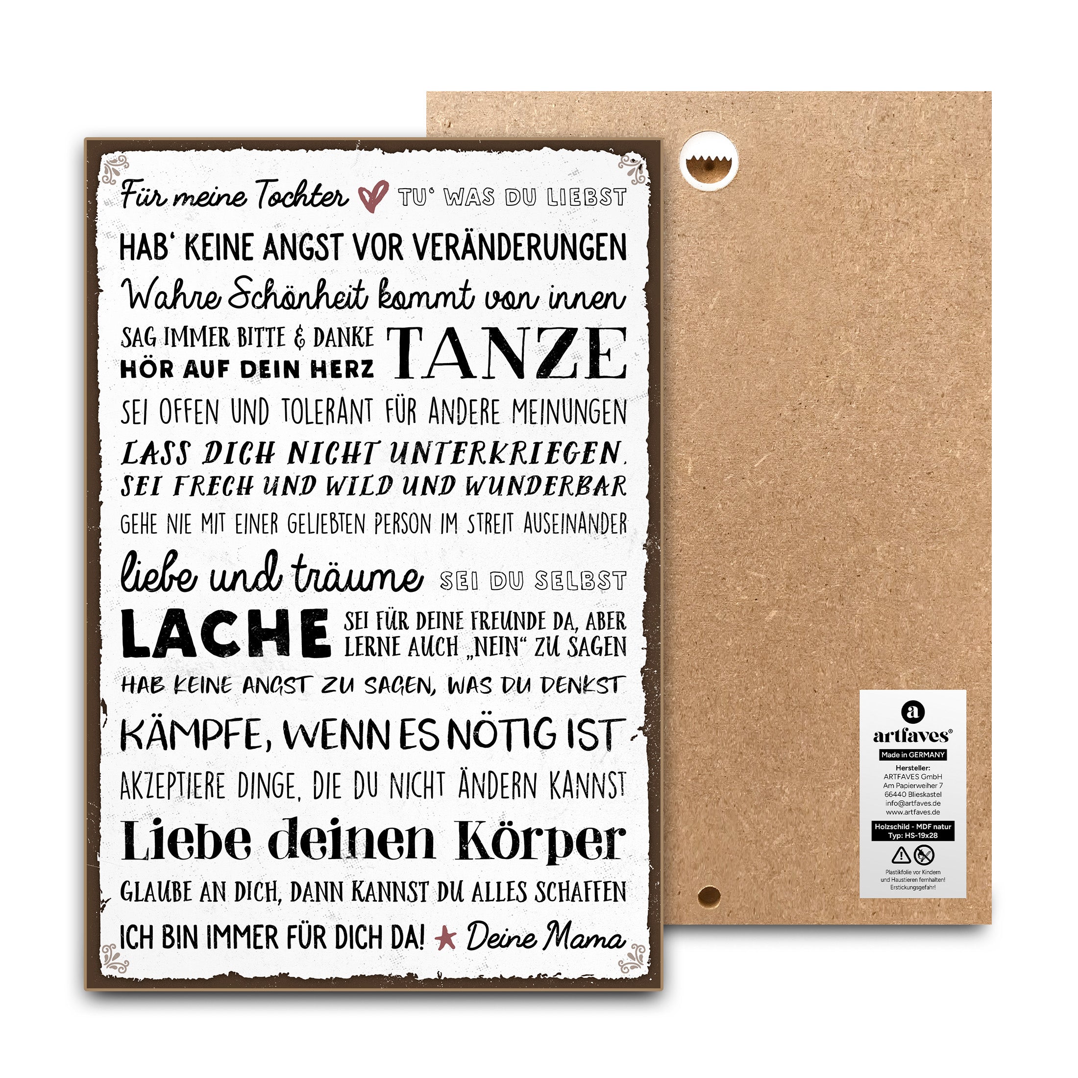 Schild mit Spruch - Für meine TOCHTER - Liebe, Mama, Mutter, Kind ...